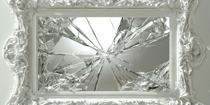 Cracked Mirror in an Ornate Frame Reflecting Soft Light in a Serene ...