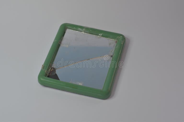 Cracked Mirror in Plastic Frame on White Background Stock Image - Image ...