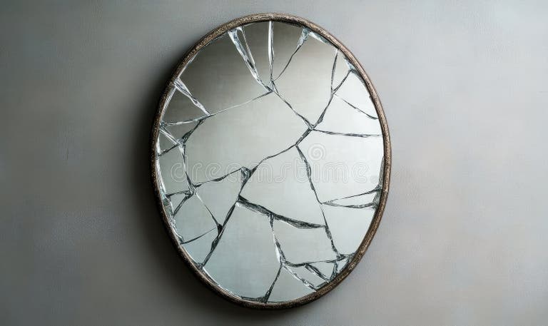 A Cracked Mirror with a Silver Frame Stock Photo - Image of vandalism ...
