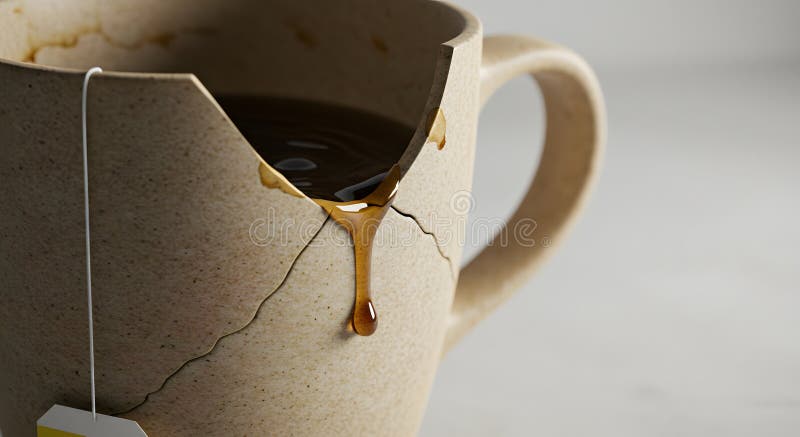 Cracked Mug with Tea and Teabag, Ai Generated Stock Illustration ...