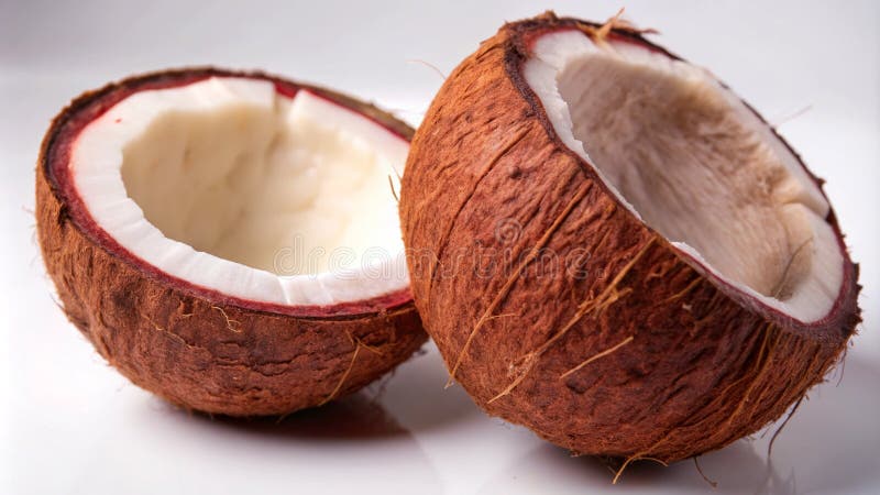 A Cracked Open Coconut with Brown Outer Shell and White Flesh Inside ...