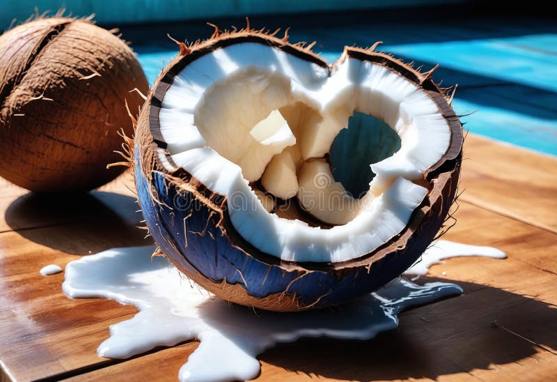 Cracked Open Coconut with Fresh White Flesh Stock Illustration ...