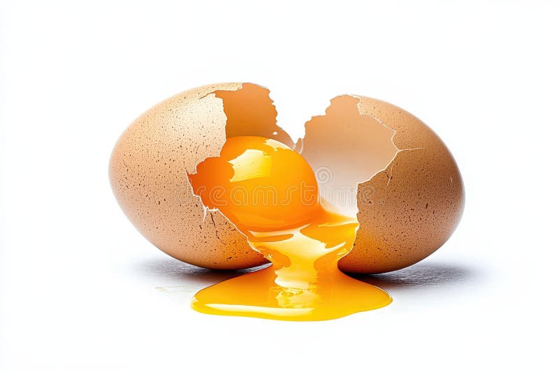 Cracked Open Eggshell with Yolk Spilling Out, Isolated on White ...
