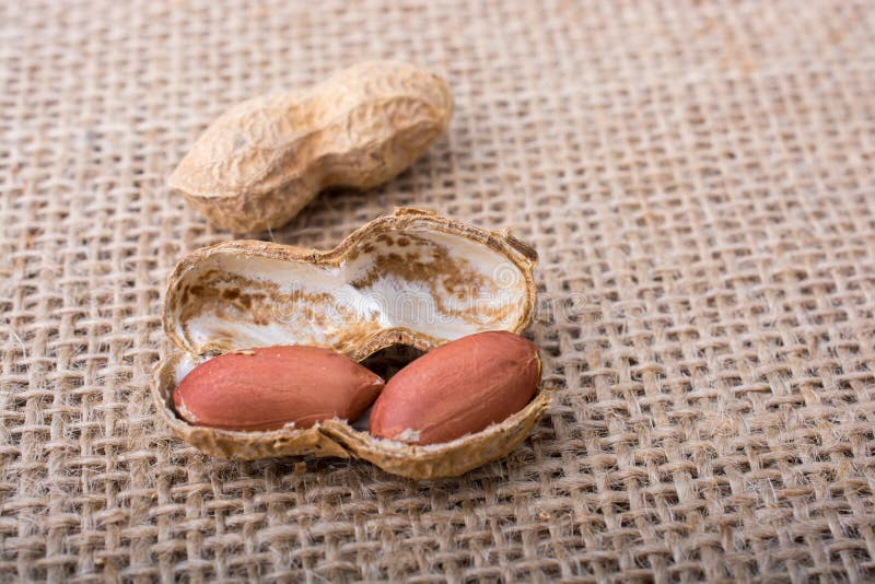 Cracked Open Peanuts with Shell on a Linen Canvas Stock Image - Image ...