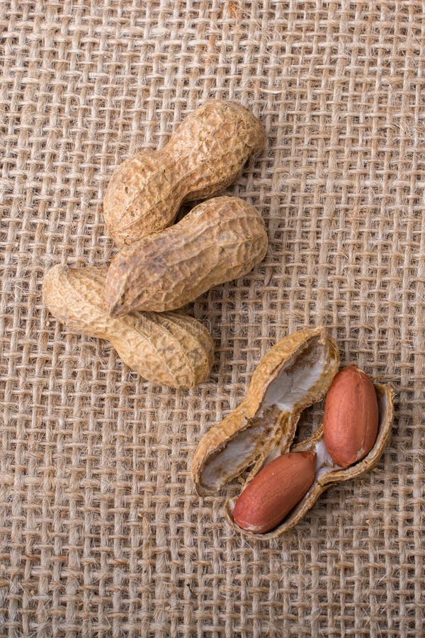 Cracked Open Peanuts with Shell on a Linen Canvas Stock Image - Image ...