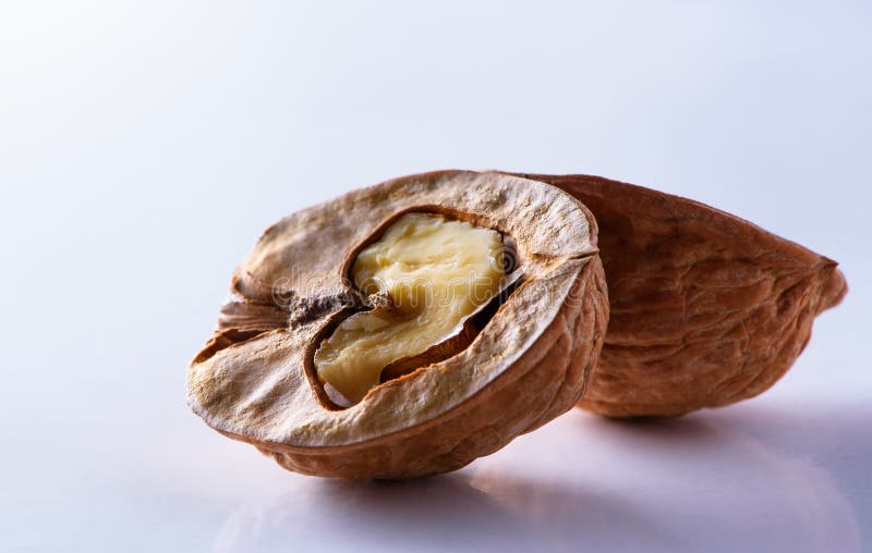 Cracked Open Walnut on White Desk Stock Photo - Image of nutshell, diet ...