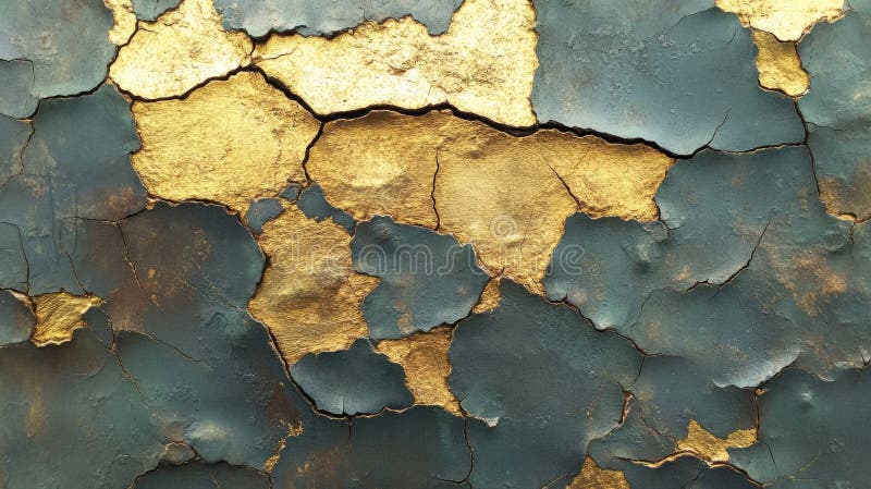 Cracked Paint Reveals Gold Underneath Dark Surface Stock Illustration ...