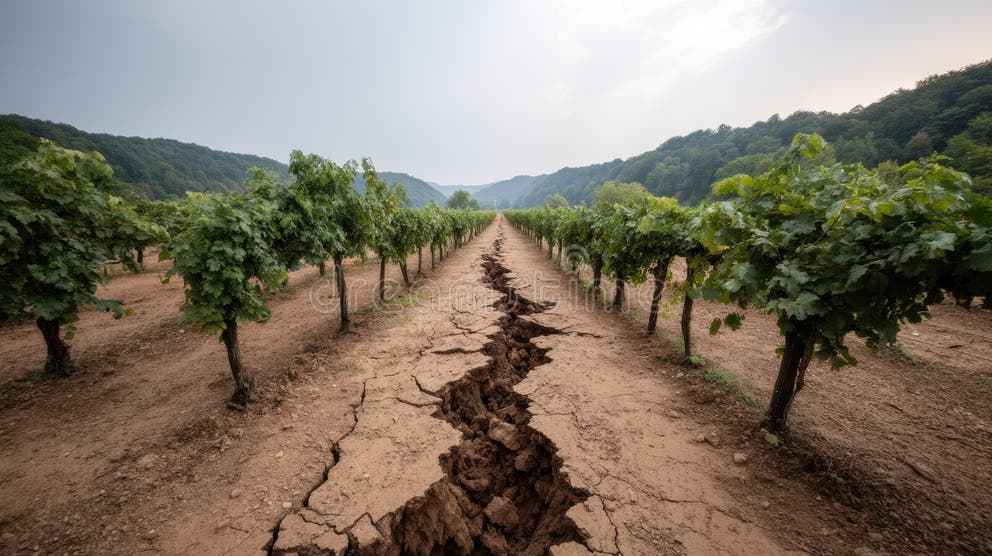 Cracked Path Runs through Vineyard, Showing Impact of Landslide Stock ...