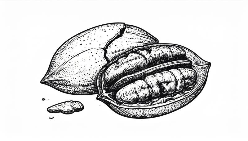 Cracked Pecan Nut Shell Stippling Illustration Stock Illustration ...