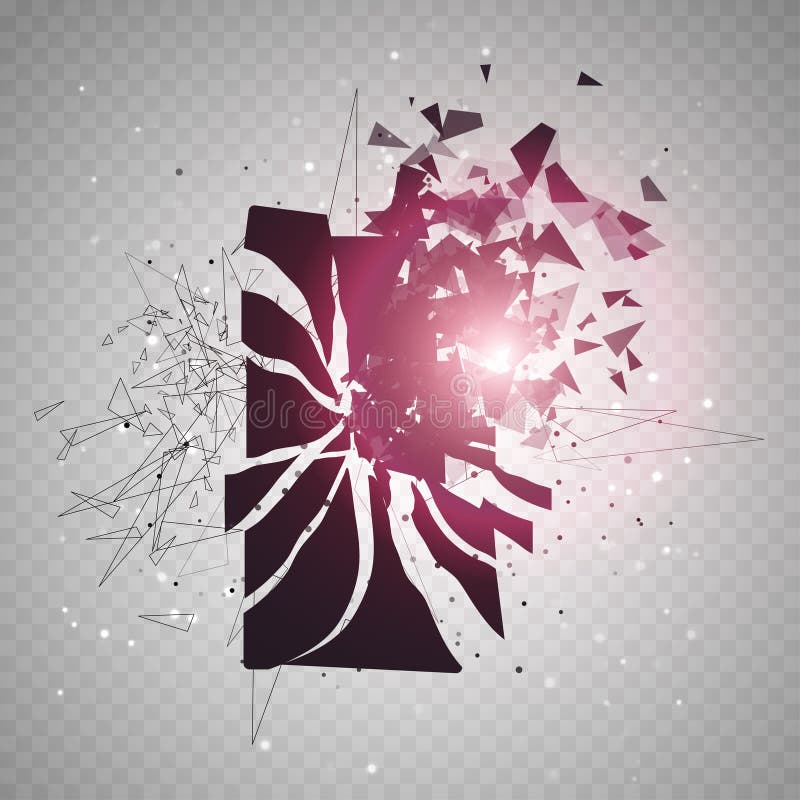 Cracked Phone Screen Shatters into Pieces. Broken Smartphone Split by ...