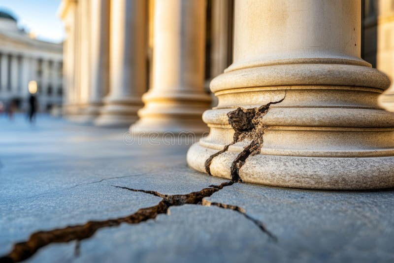 Cracked Pillar of Government Building Symbolizing Instability Stock ...