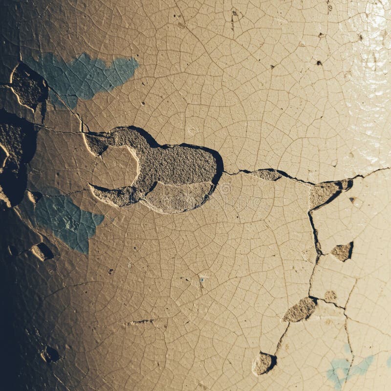 Cracked Plastered Surface with a Beige Base, Revealing Underlying Blue ...