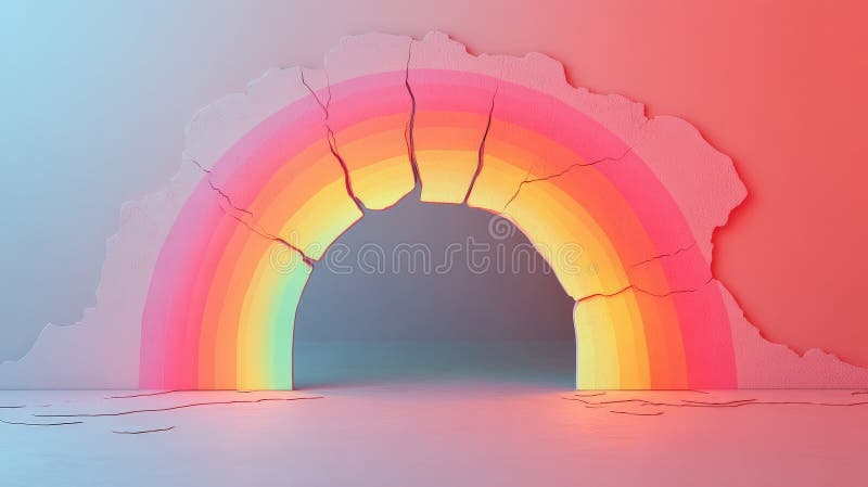 Cracked Rainbow Arching Across Pastel Wall Stock Image - Image of ...