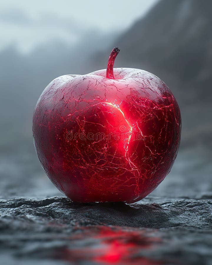 A Cracked Red Apple Glowing from within Stock Photo - Image of light ...