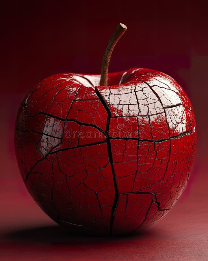 A Cracked Red Apple Sits on a Red Surface Stock Photo - Image of stem ...