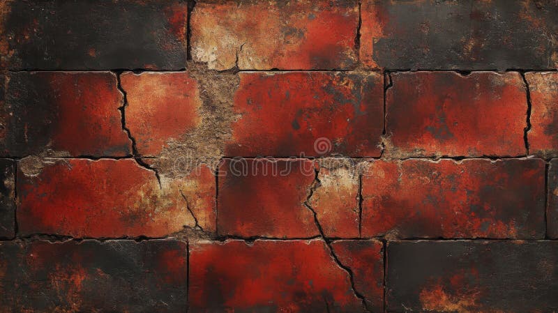 Cracked Red and Black Brick Wall Texture Stock Illustration ...