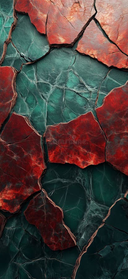 Cracked Red and Green Marble Texture with Veins and Natural Cracks ...