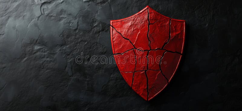 Cracked Red Shield on Dark Textured Background, Symbolizing Strength ...