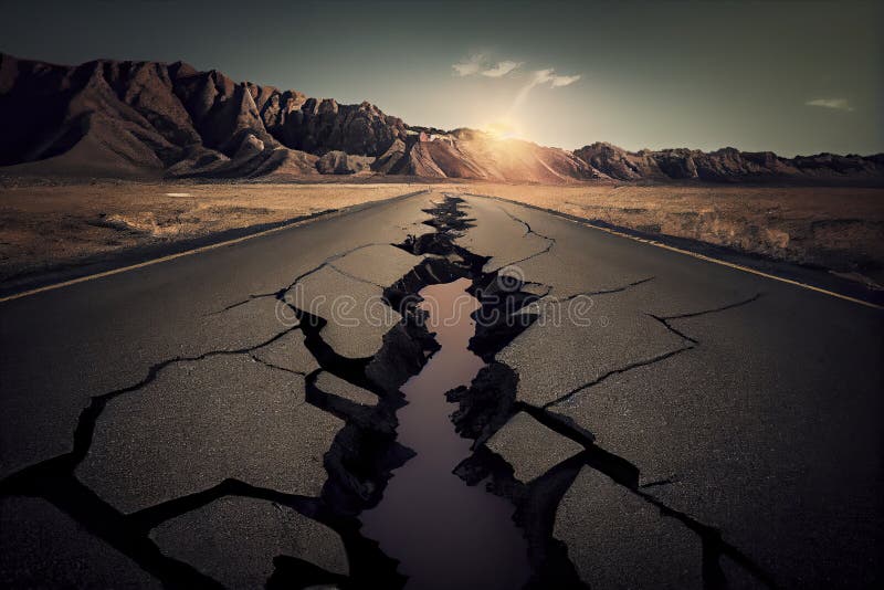 Cracked Road after Earthquake Stock Illustration - Illustration of huge ...