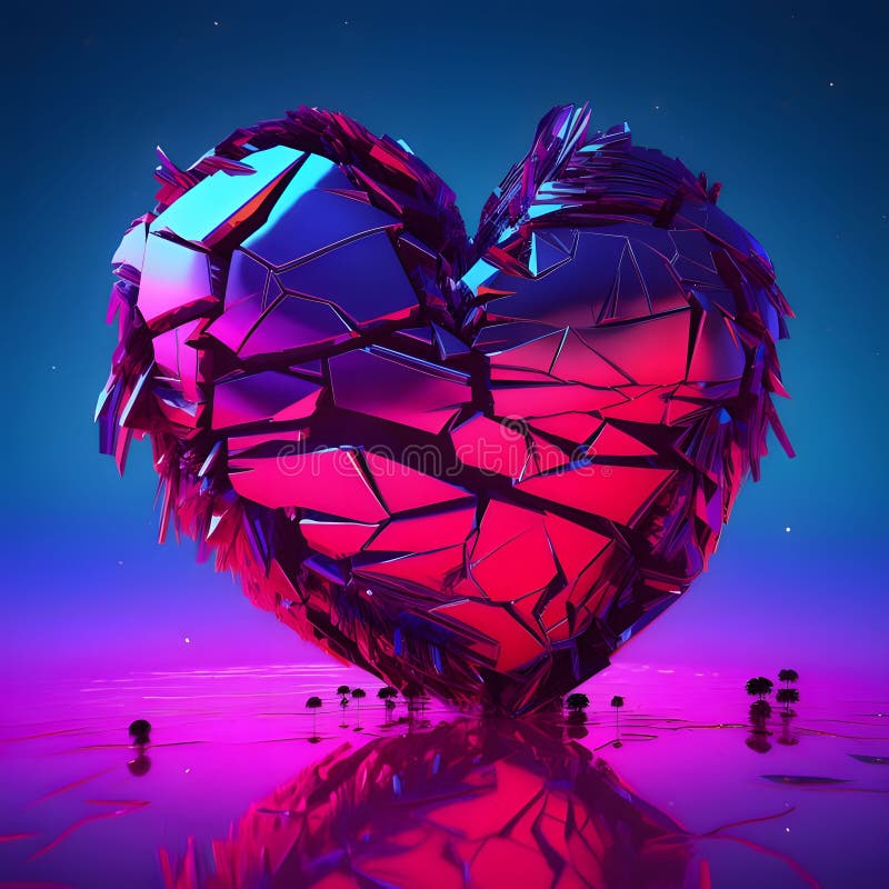 Cracked Ruby Heart on a Purple and Blue Background. Heart As a Symbol ...