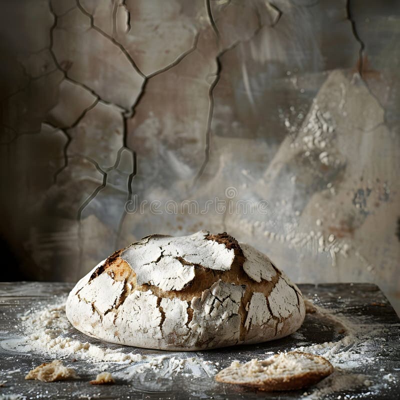 Cracked Rustic Bread Loaf Dusted with Flour, Evoking Parched Desert Landscape Stock Illustration ...