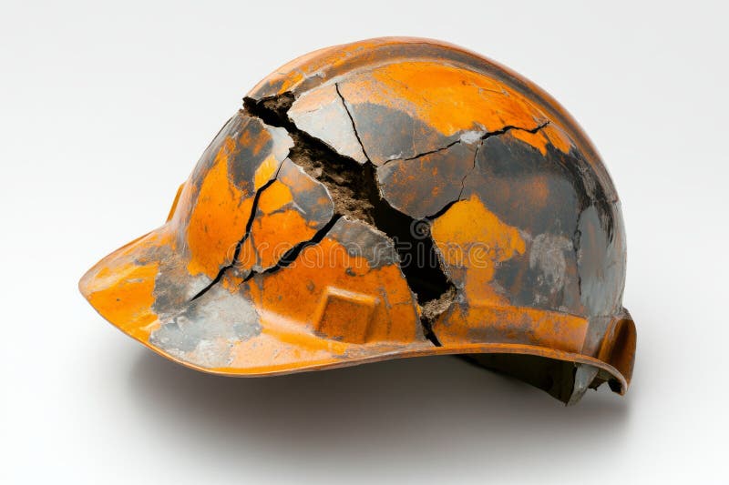 The Cracked Safety Helmet Symbolizes Failure in Construction. it ...