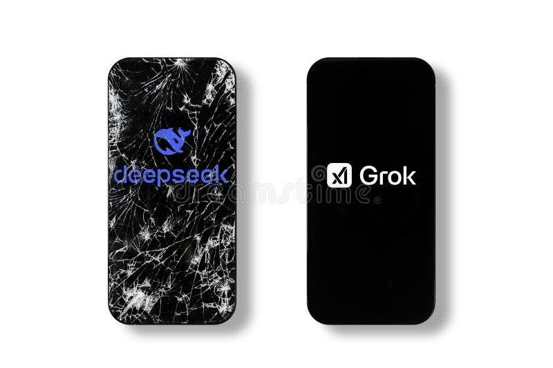 Cracked Screen with DEEPSEEK Sign and Grok Sign, Kaunas, Lithuania 2025 ...