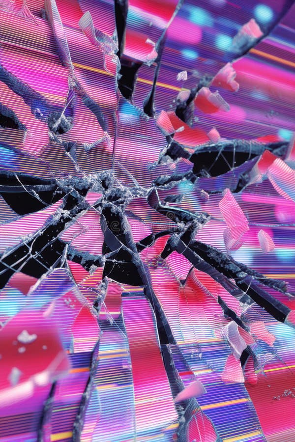 Cracked Screen with Vibrant Colors and Abstract Patterns Creating a ...