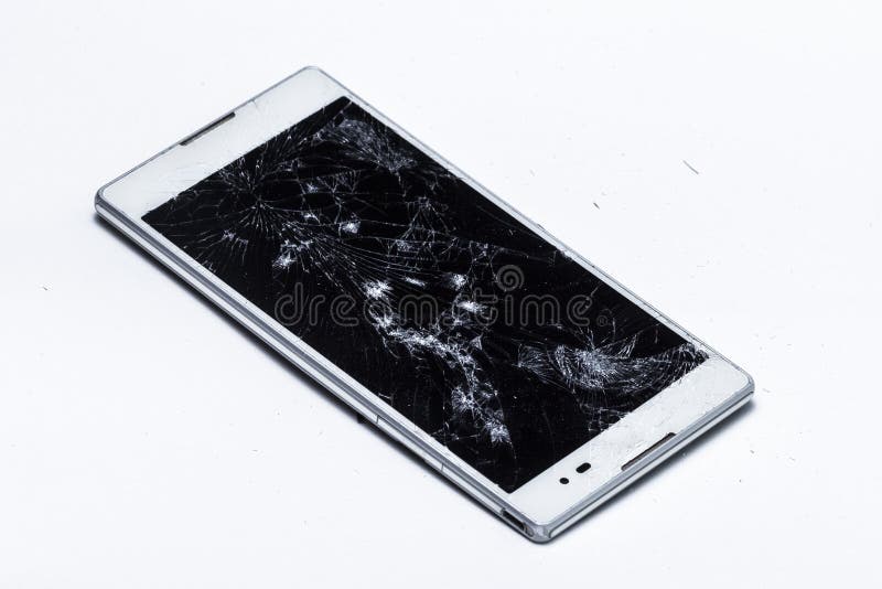 Broken Phone with Cracked Screen White Modern Phone Stock Photo - Image ...