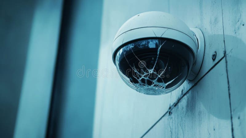 A Cracked Security Camera Mounted on a Wall Stock Illustration ...