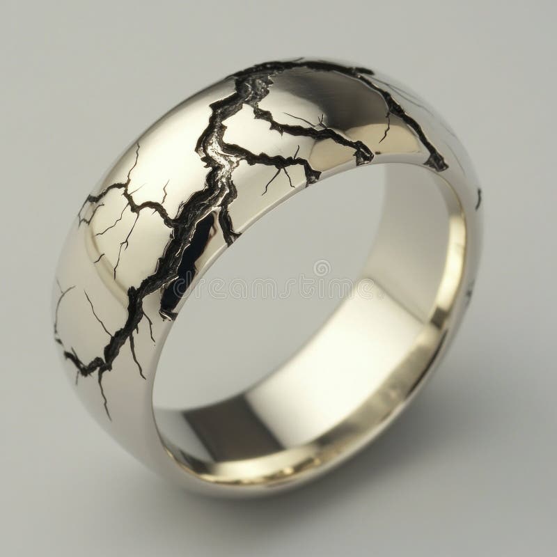 Cracked Silver Ring with Weathered Design on Neutral Background Stock ...