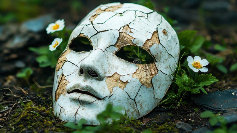 Cracked Skull Mask in Nature Stock Illustration - Illustration of ...