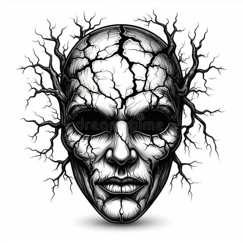 Cracked Skull Mask with Tree Branches Stock Illustration - Illustration ...