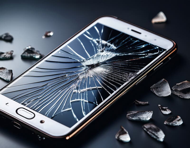 A Cracked Smartphone Screen, with Visible Shattered Lines and Broken ...
