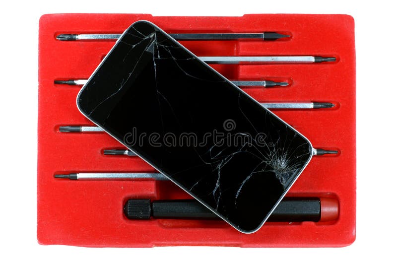 Cracked Smartphone Screwdrivers Set Isolated White Background Stock ...