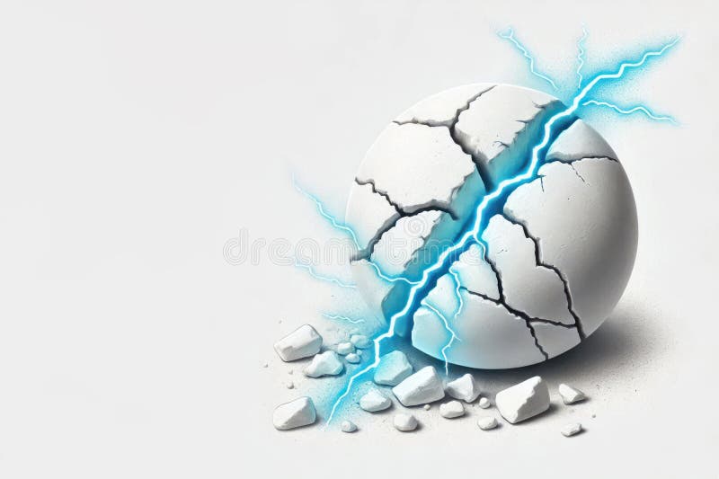 A Cracked Sphere with a Lightning Bolt on a Light Background. Space for ...