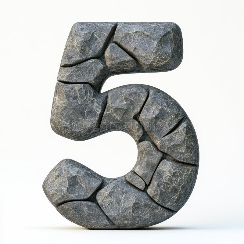 A Cracked Stone Number 5, Showcasing a Textured and Rugged Appearance ...