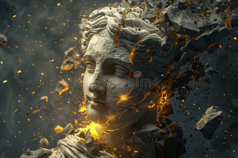 Cracked Stone Statue with Golden Cracks Stock Illustration ...