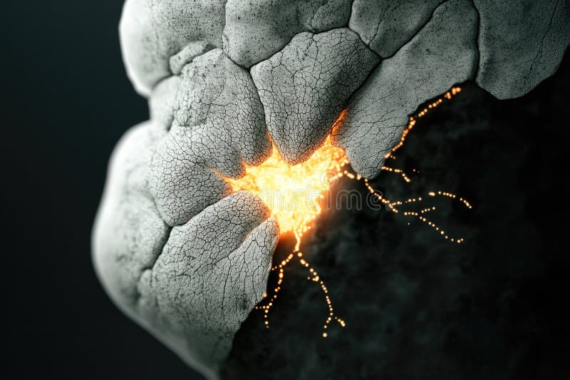 Cracked Surface with Glowing Orange Core in Abstract Design Stock Photo ...