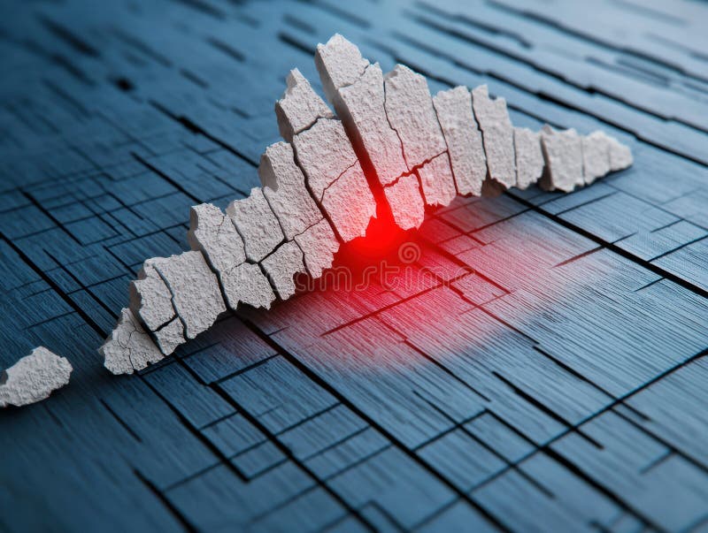 Cracked Surface with Red Glowing Light Below, Suggesting Earthquake or ...