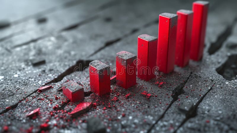 Cracked Surface with Rising Red Bar Graph, Symbolizing Growth Stock ...