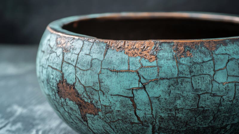 Cracked Teal Ceramic Bowl Rustic Design Stock Illustration ...