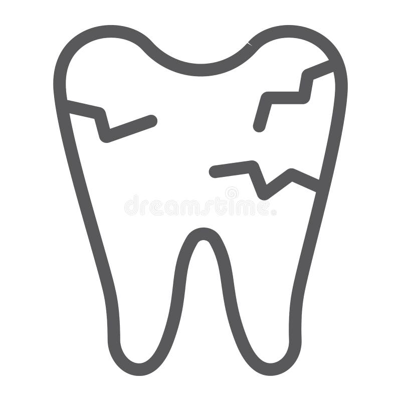 Cracked Tooth Line Icon, Mouth and Dental, Damaged Tooth Sign, Vector ...