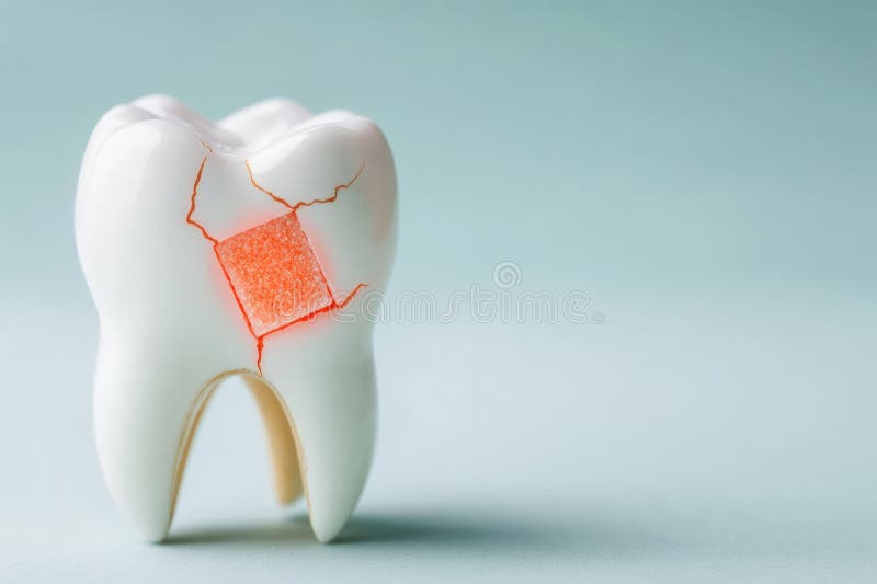 Cracked Tooth with a Sugar Cube Symbolizing Dental Damage Stock Photo ...