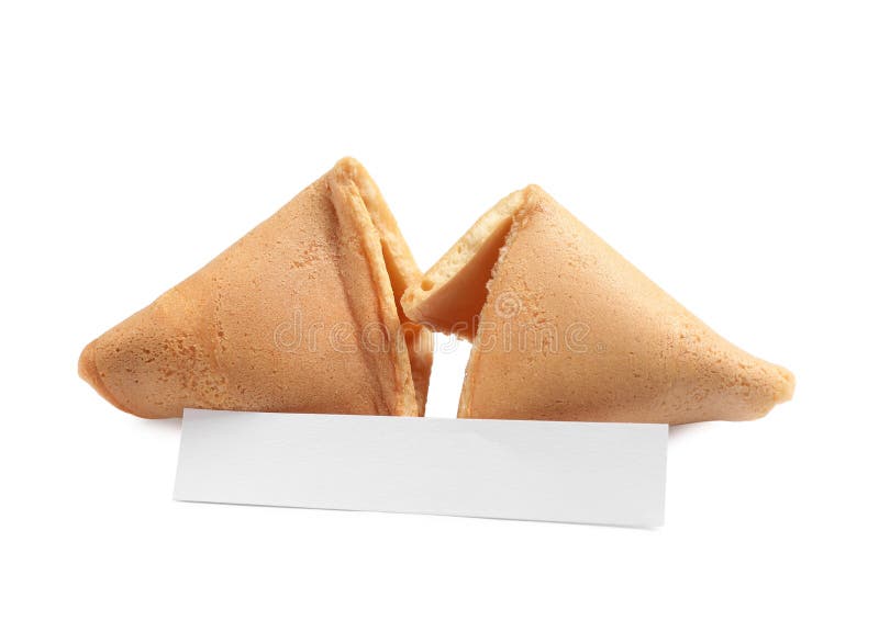 Cracked Traditional Fortune Cookie with Prediction on White Background ...