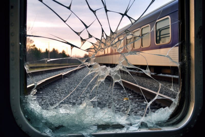 Cracked Train Window with Shattered Glass on Ground Stock Photo - Image ...