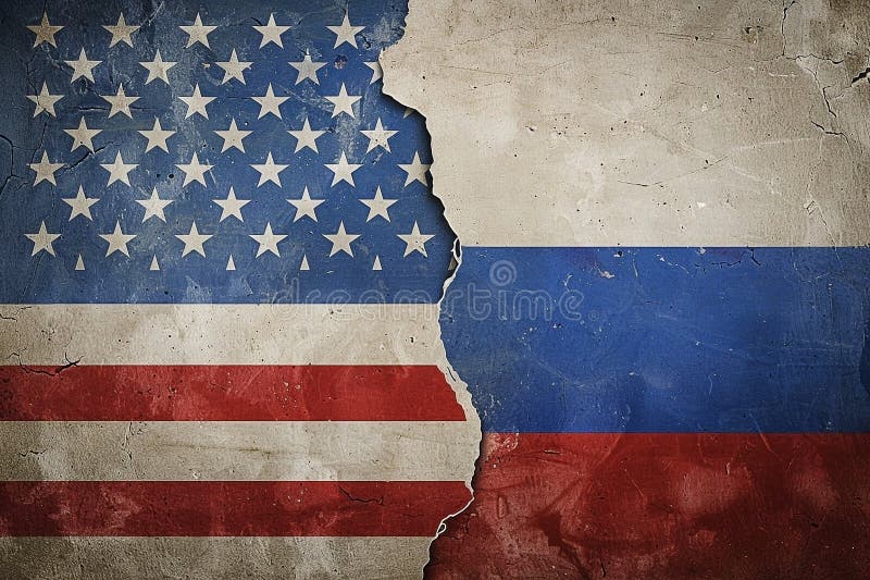 Cracked US and Russian Flags: Symbolizing Geopolitical Tension Stock ...