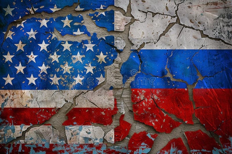 Cracked US and Russian Flags: Symbolizing Geopolitical Tension Stock ...