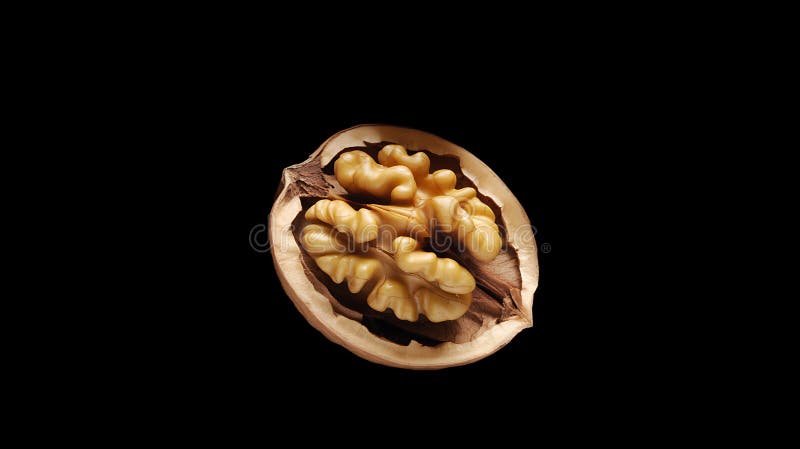 Cracked Walnut Revealing Golden Brain-like Kernel Inside Stock ...
