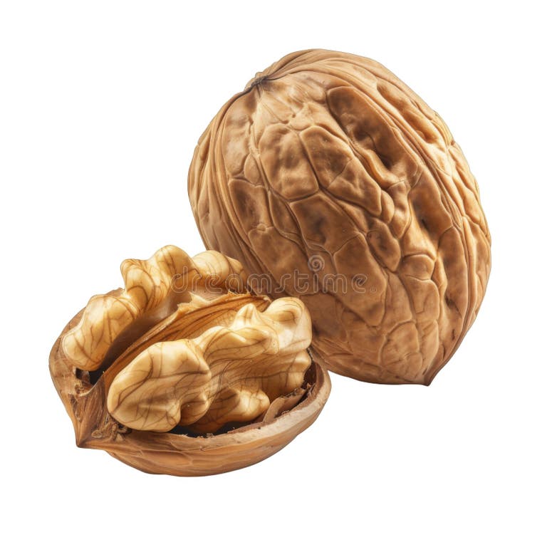 A Cracked Walnut Shell Reveals Its Nutmeat Stock Image - Illustration ...